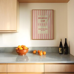Breakfast Club Print, Pink Red Stripe, Trendy Aesthetic Retro Kitchen ...