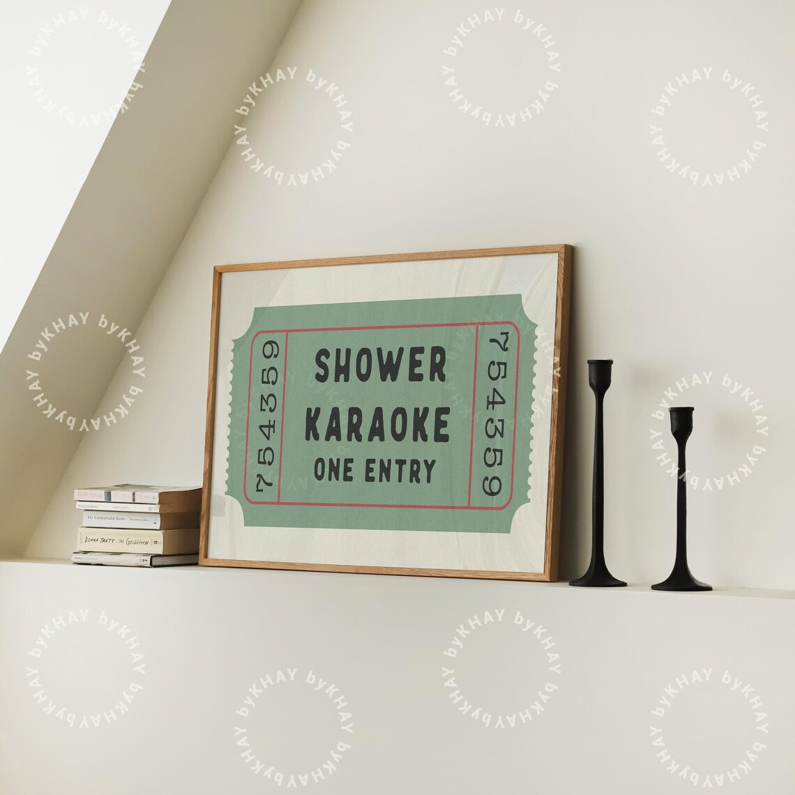 Shower Karaoke Ticket Horizontal Print Green Bathroom Retro Cream ...