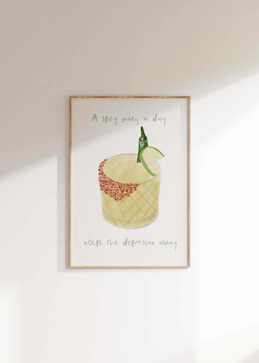 Spicy Marg a Day Depression Away Print Cocktail Wall Art Funny Kitchen ...
