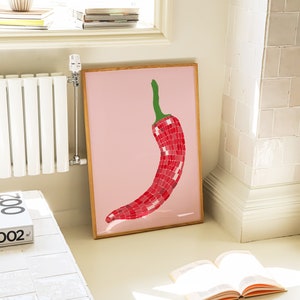 Disco Ball Chilli Print Kitchen Wall Art Chili Pepper Poster Trendy ...