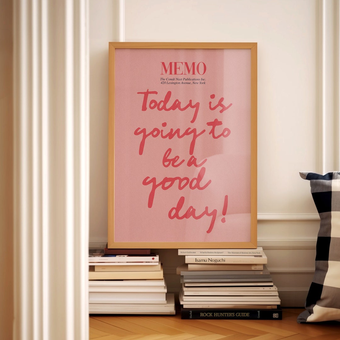Good Day Memo Print Guest Check Positive Wall Art Pink Red Trendy Retro ...