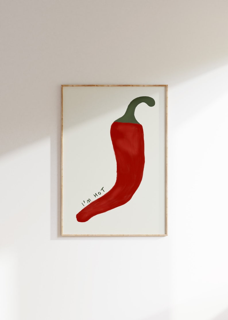 Chilli Print Kitchen I'm Hot Wall Art Print Trendy Retro - Etsy