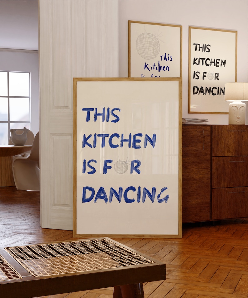 Kitchen Dancing Print Minimalist, Retro Wall Art Disco Ball Poster ...