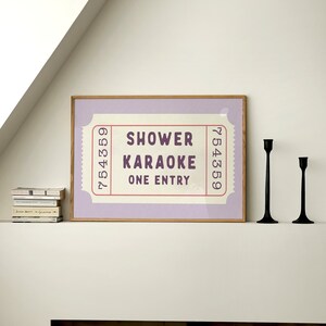 Shower Karaoke Ticket Horizontal Print Purple Bathroom Retro Cream ...