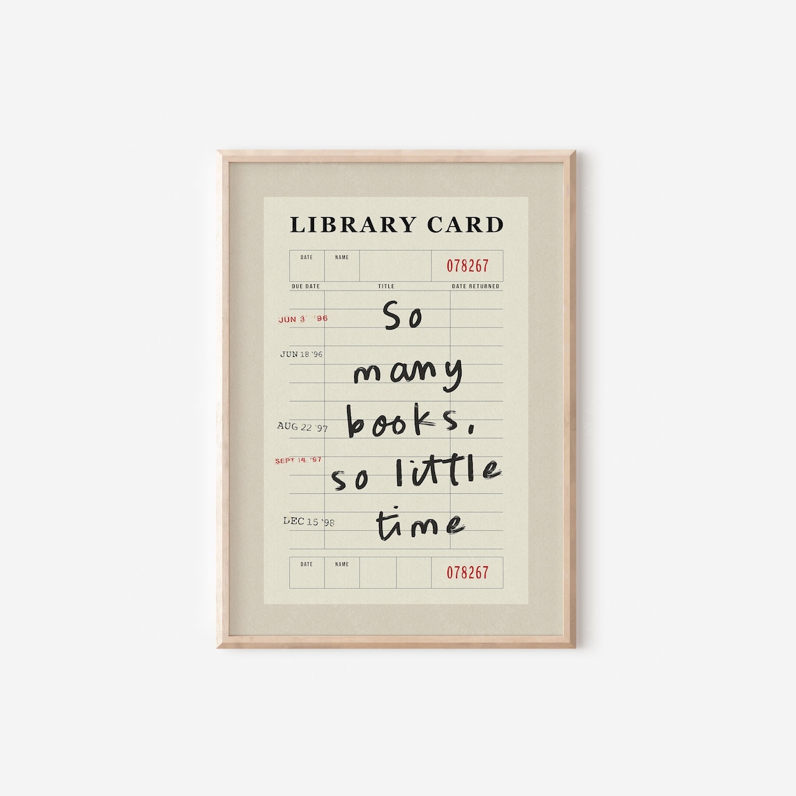 So Many Books Print, Library Card Booktok Aesthetic Book Lover Wall Art ...