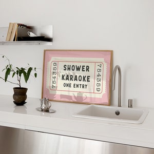 Shower Karaoke Ticket Horizontal Print Pink Bathroom Retro Cream ...