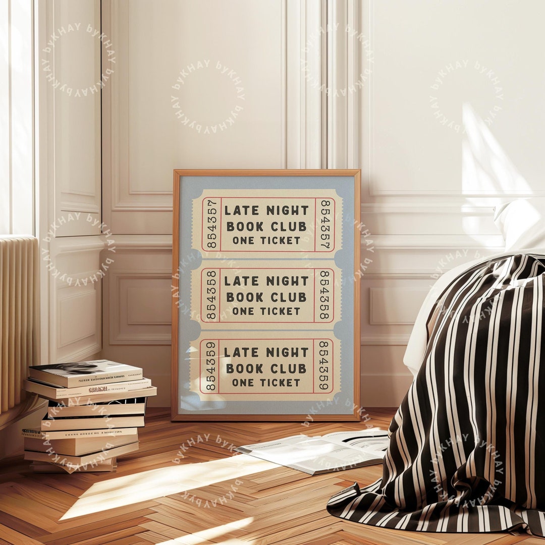 Late Night Book Club Ticket Print Baby Blue Bedroom Retro Aesthetic ...