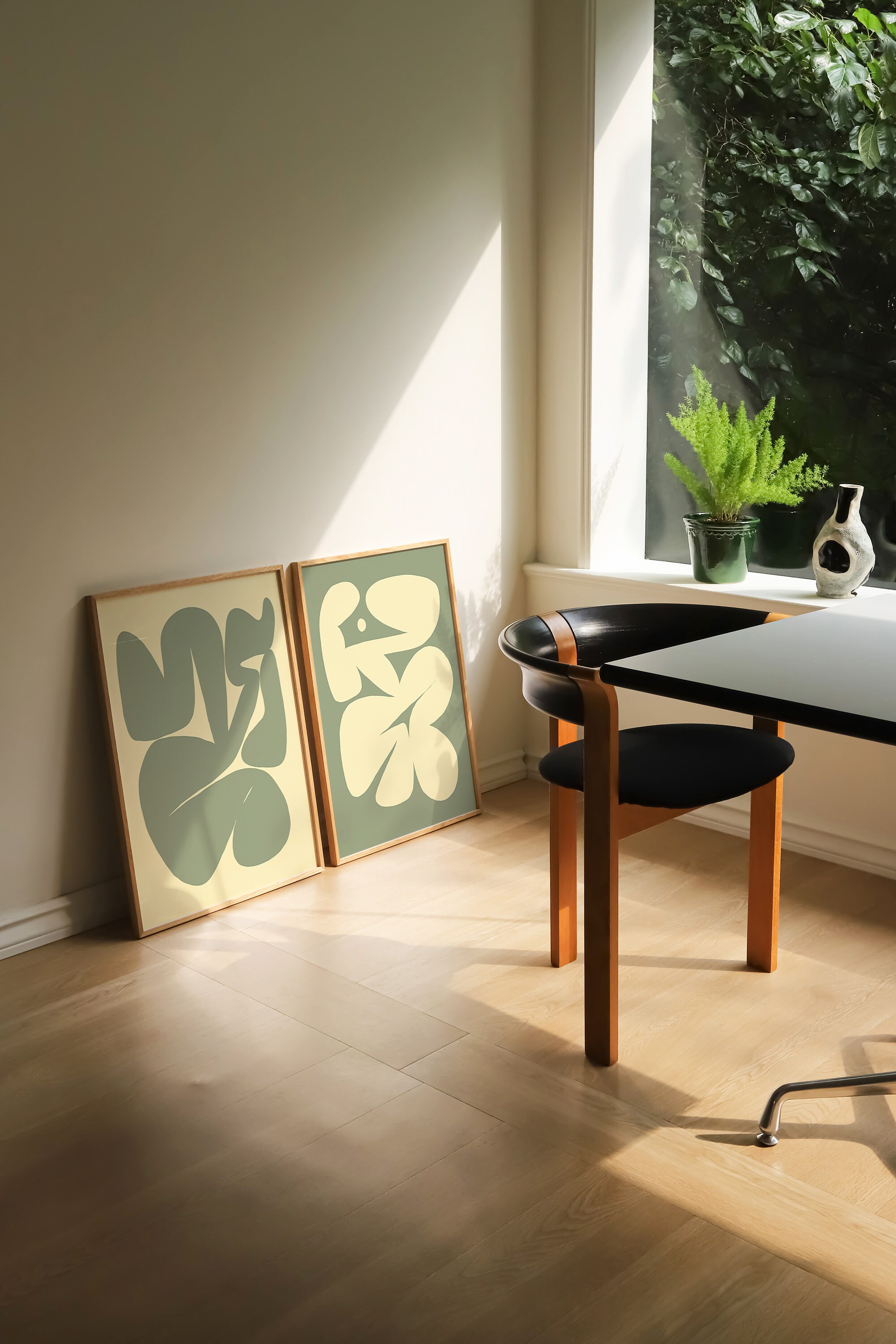 Abstract Set of 2 Art Print Green Butter Yellow Trendy Wall Art Mid ...