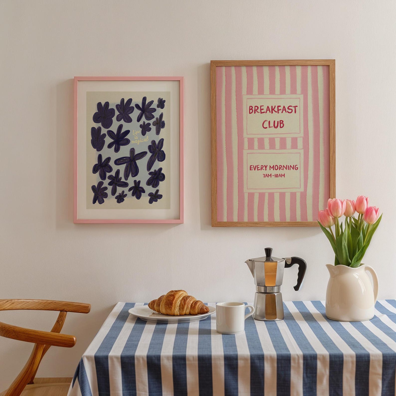 Breakfast Club Print, Pink Red Stripe, Trendy Aesthetic Retro Kitchen ...