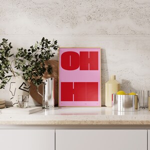 OH HI Pink Red Poster Typography Wall Art Trendy Retro Welcome Print ...