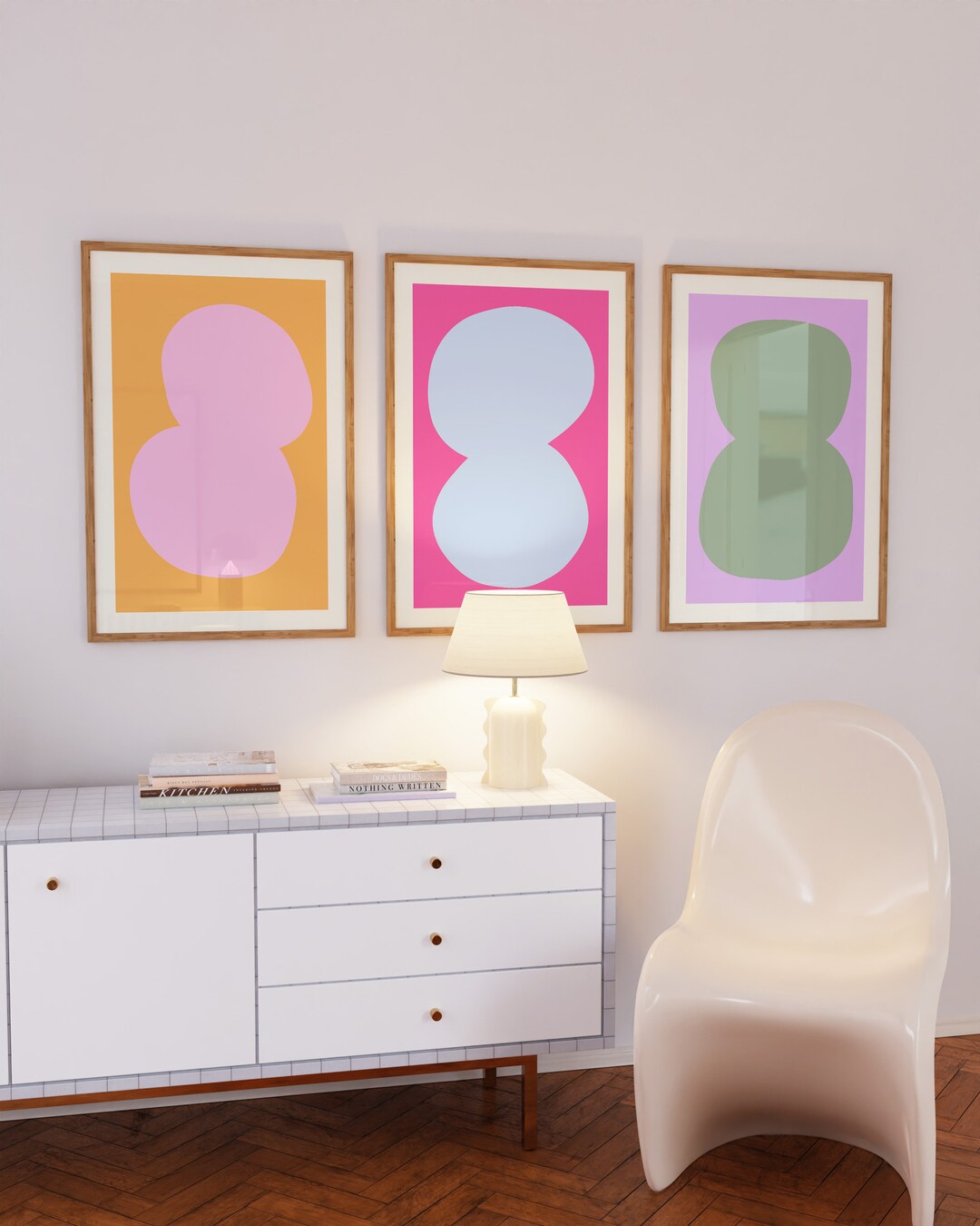 Set of 3 Color Block Prints, Pink Orange Geometric Abstract Colorful ...