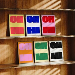 OH HI Pink Red Poster Typography Wall Art Trendy Retro Welcome Print ...