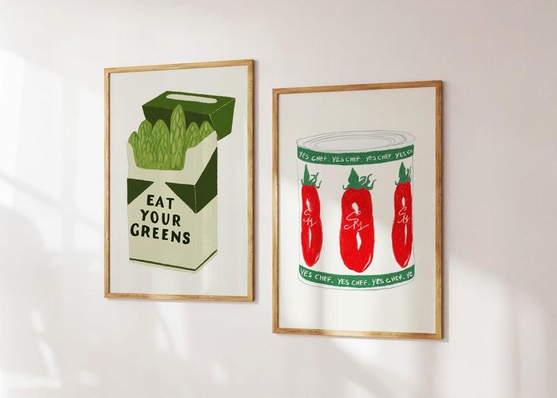 Aesthetic Kitchen Set of 2 Eat Your Greens Yes Chef Tomato Wall Art ...