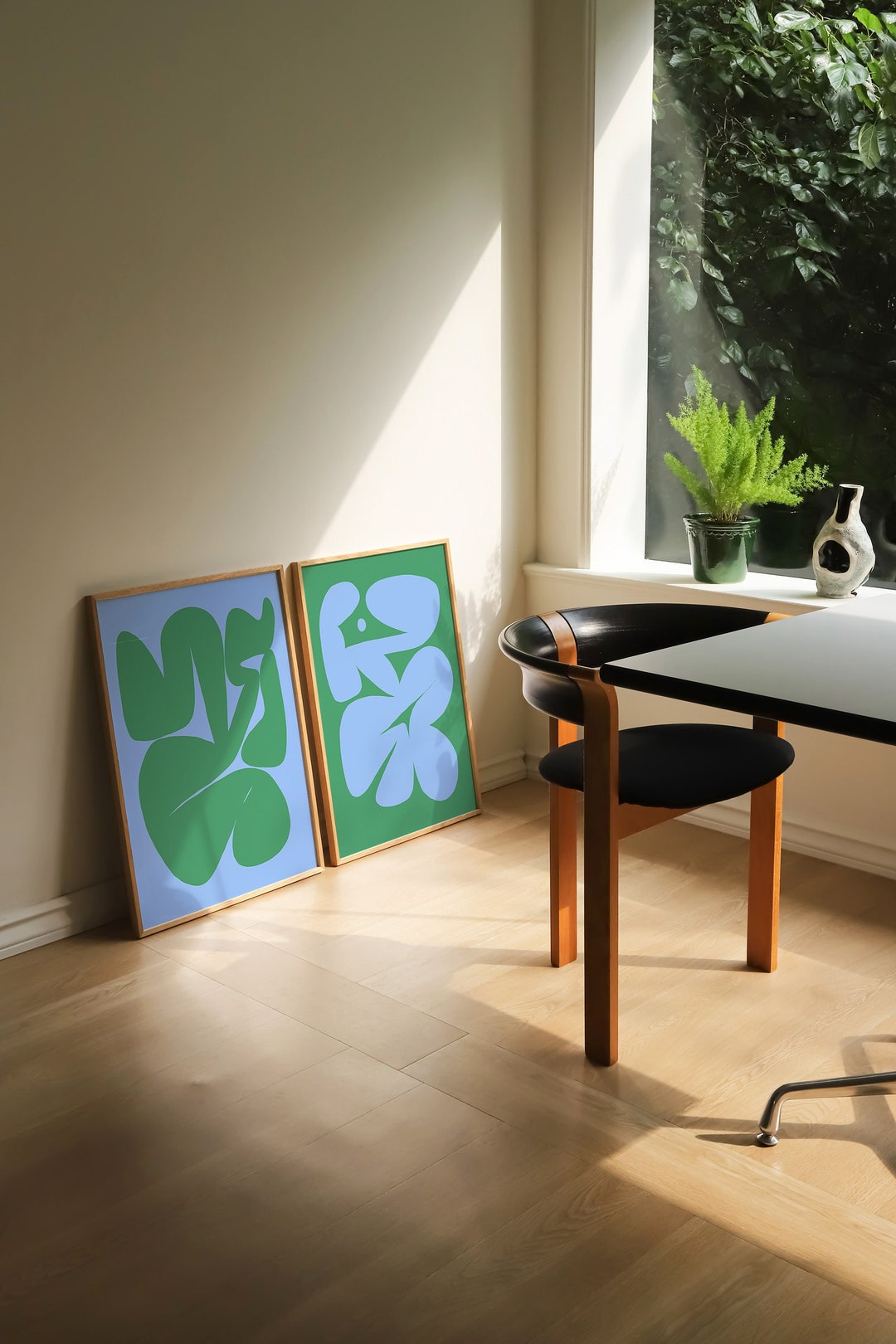 Abstract Set of 2 Art Print, Green Blue Trendy Retro Wall Art, Mid ...