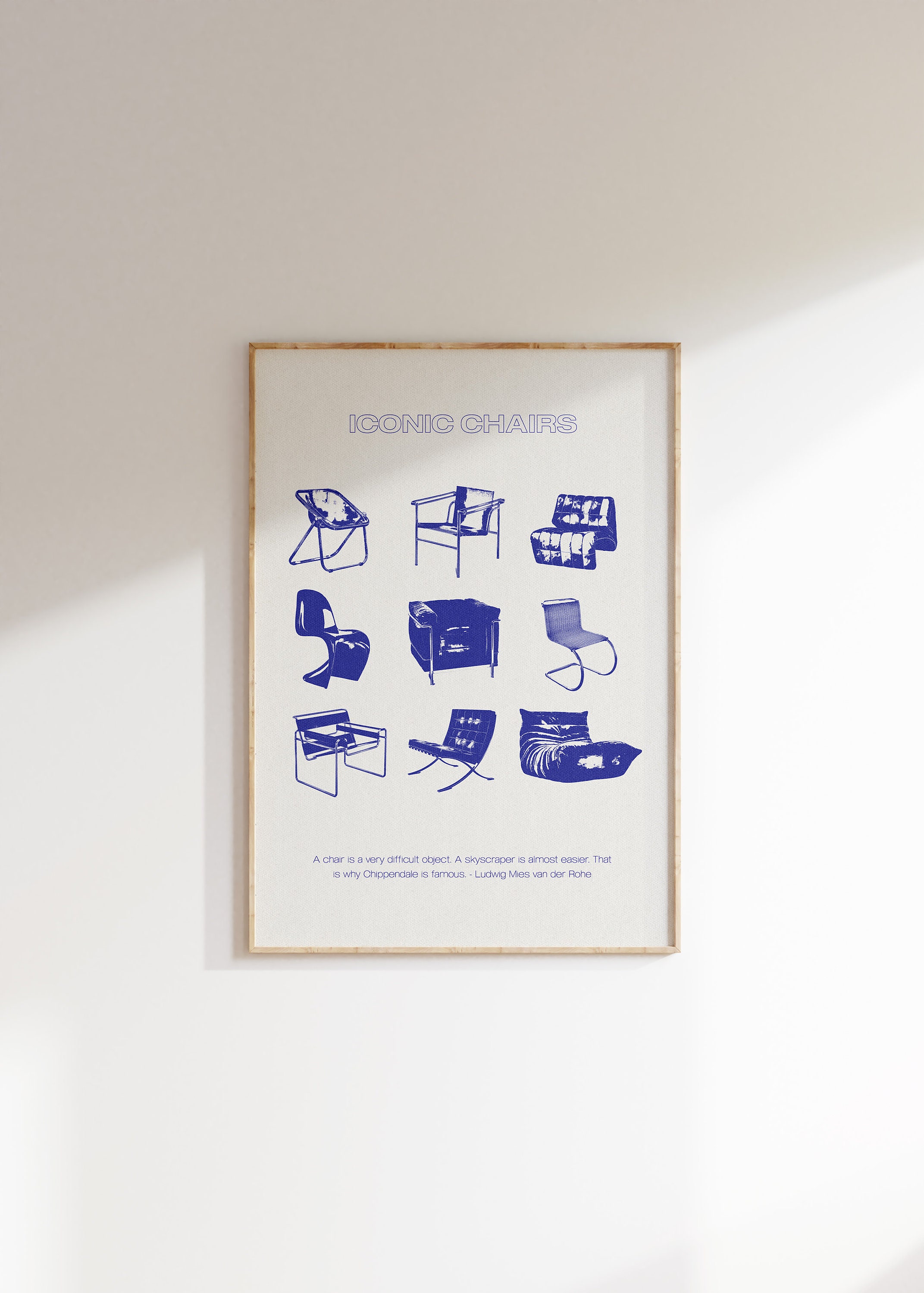 Electric Blue Print Mid Century Modern Iconic Chair Cobalt Blue Poster ...