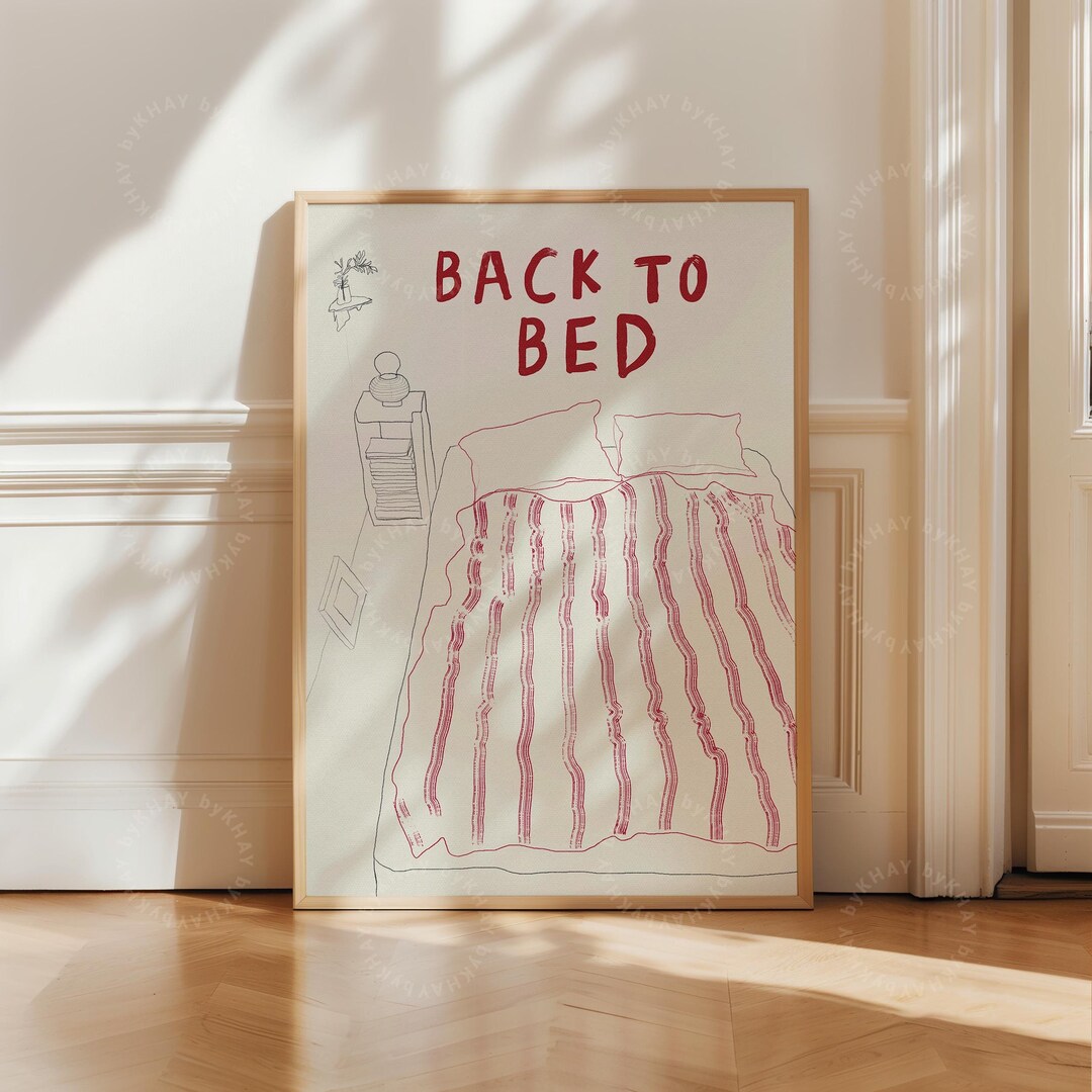 FRAMED Back to Bed Bed Print, Bedroom Stripe Cute Mid Century Modern ...
