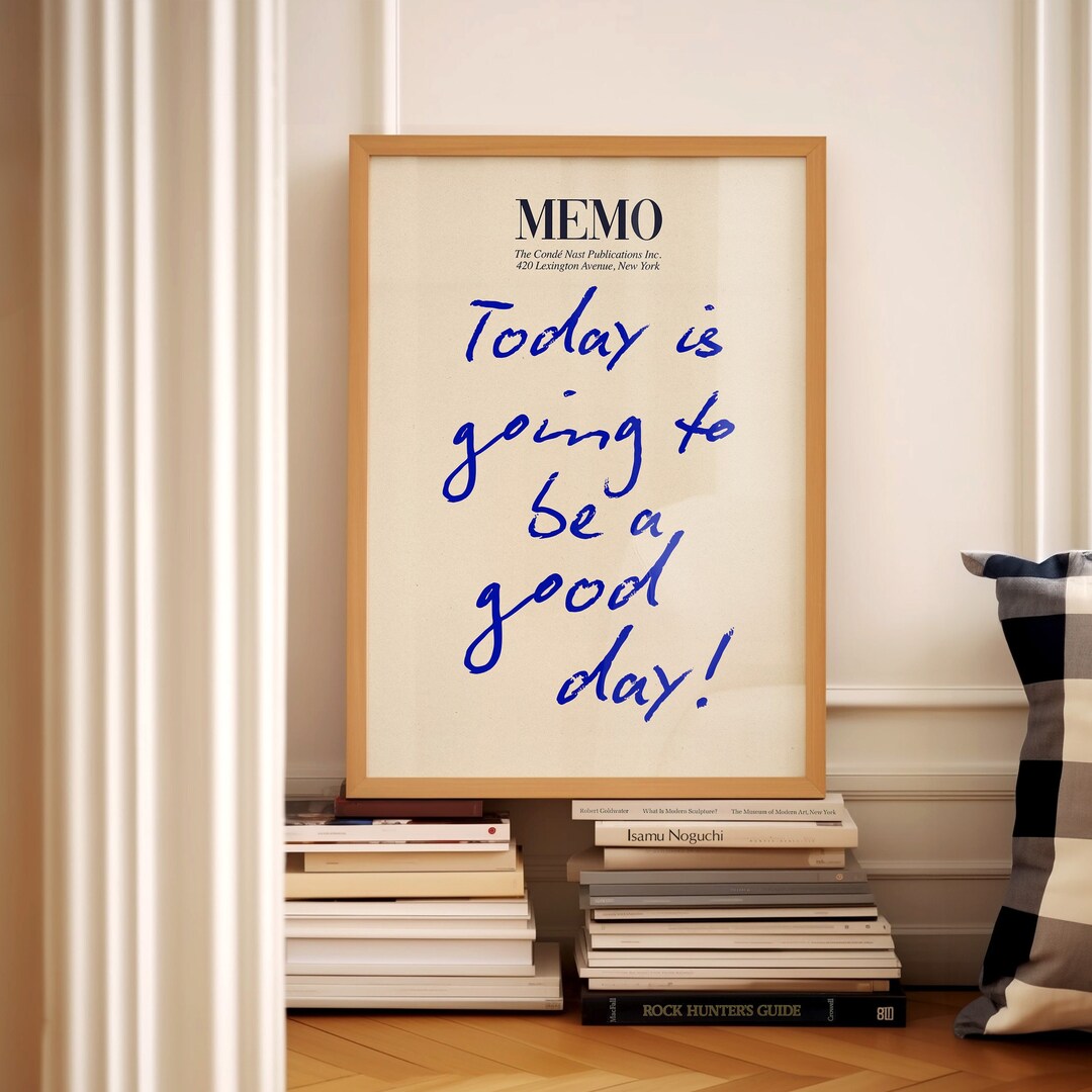 Good Day Memo Print Blue Guest Check Positive Wall Art Trendy Retro ...
