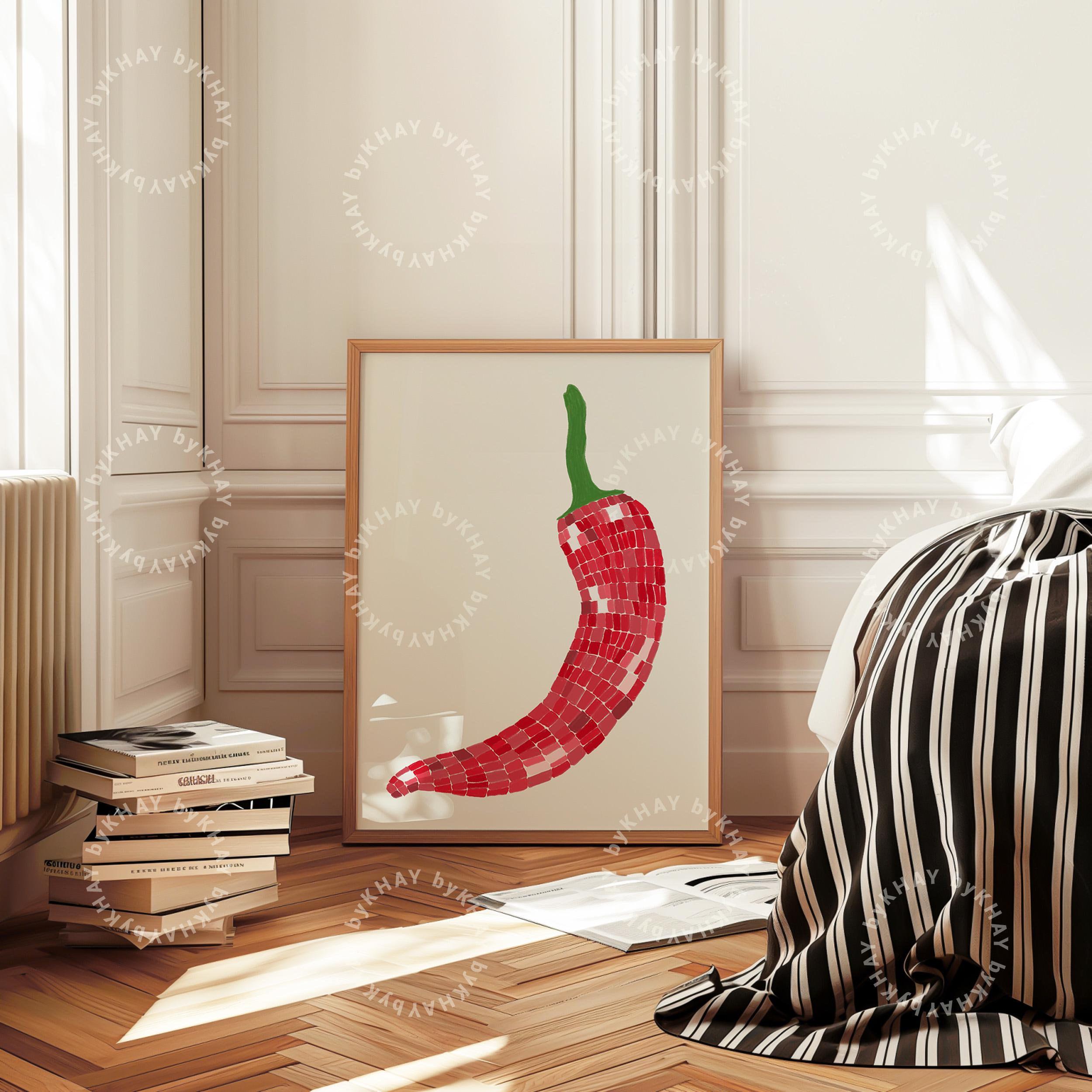 FRAMED Disco Ball Chilli Print Kitchen Wall Art Chili Pepper Poster ...