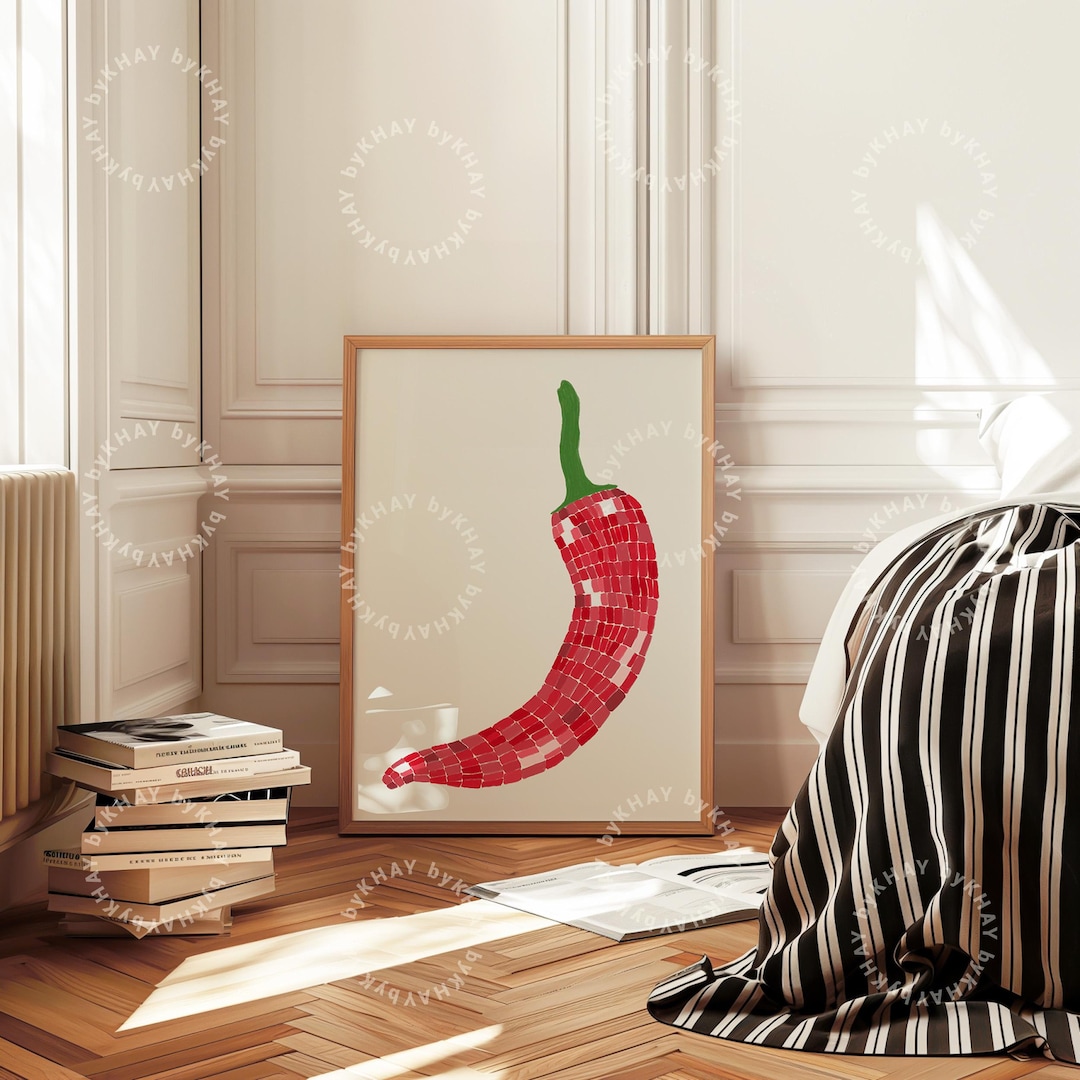 Disco Ball Chilli Print Kitchen Wall Art Chili Pepper Poster Trendy ...