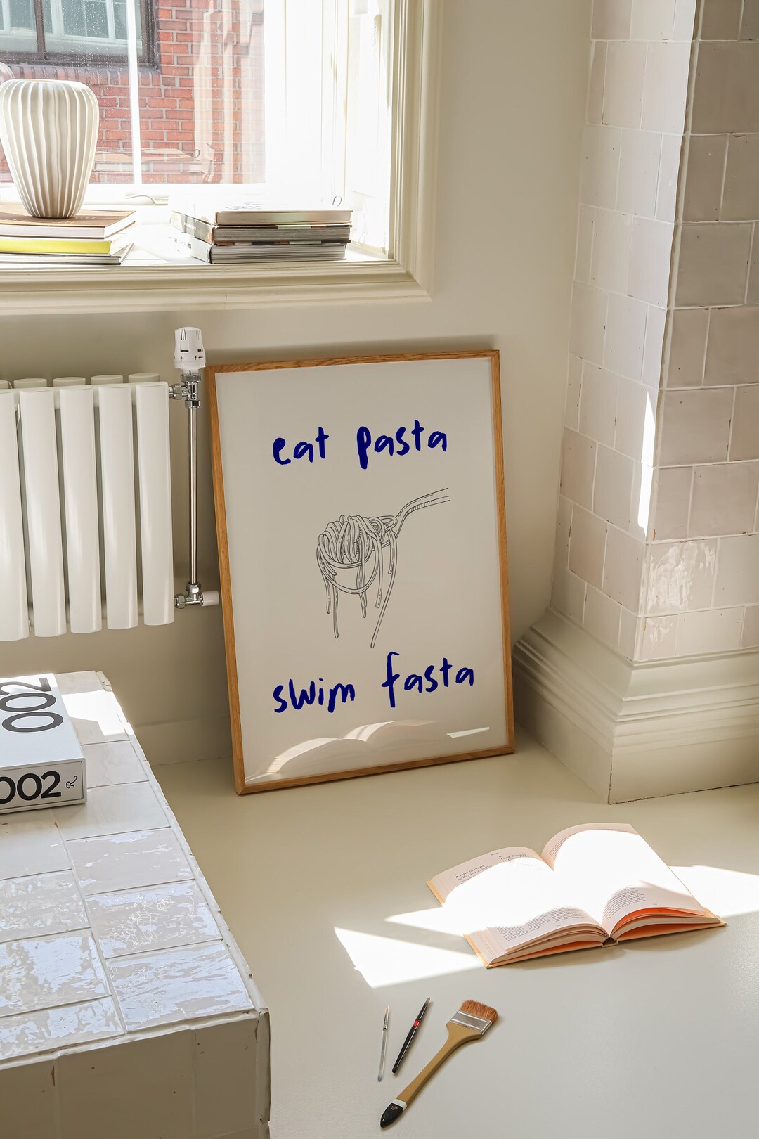 Spaghetti Art Pasta Poster Trendy Retro Wall Art Giclée Print, Swimming ...