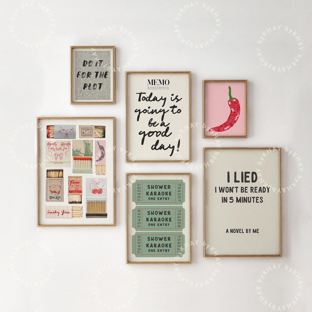Pink Green Quote Print Set of 6 Cute Trendy Gallery Wall Disco Chilli ...