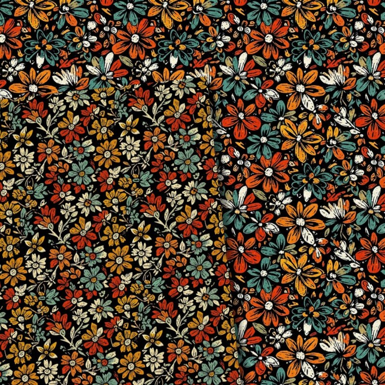 70s Retro Floral Pattern, Dark Boho Fabric Print (digital Download) - Etsy