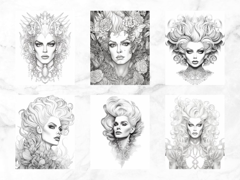 Drag Queens Coloring Pages Adult Coloring Book Instant Etsy México