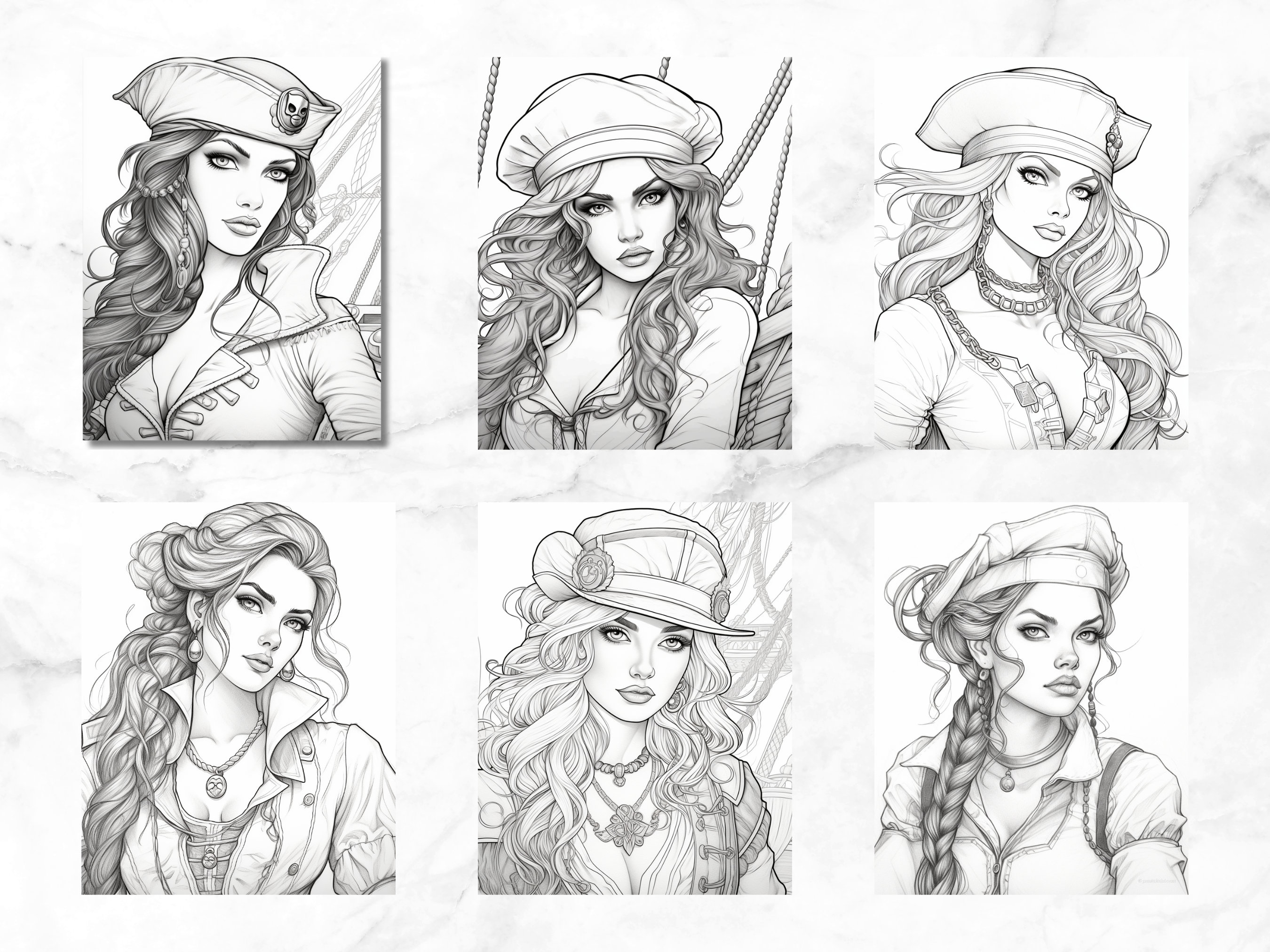 Pirate Queen Coloring Pages Adults and Kids Coloring Book Instant ...
