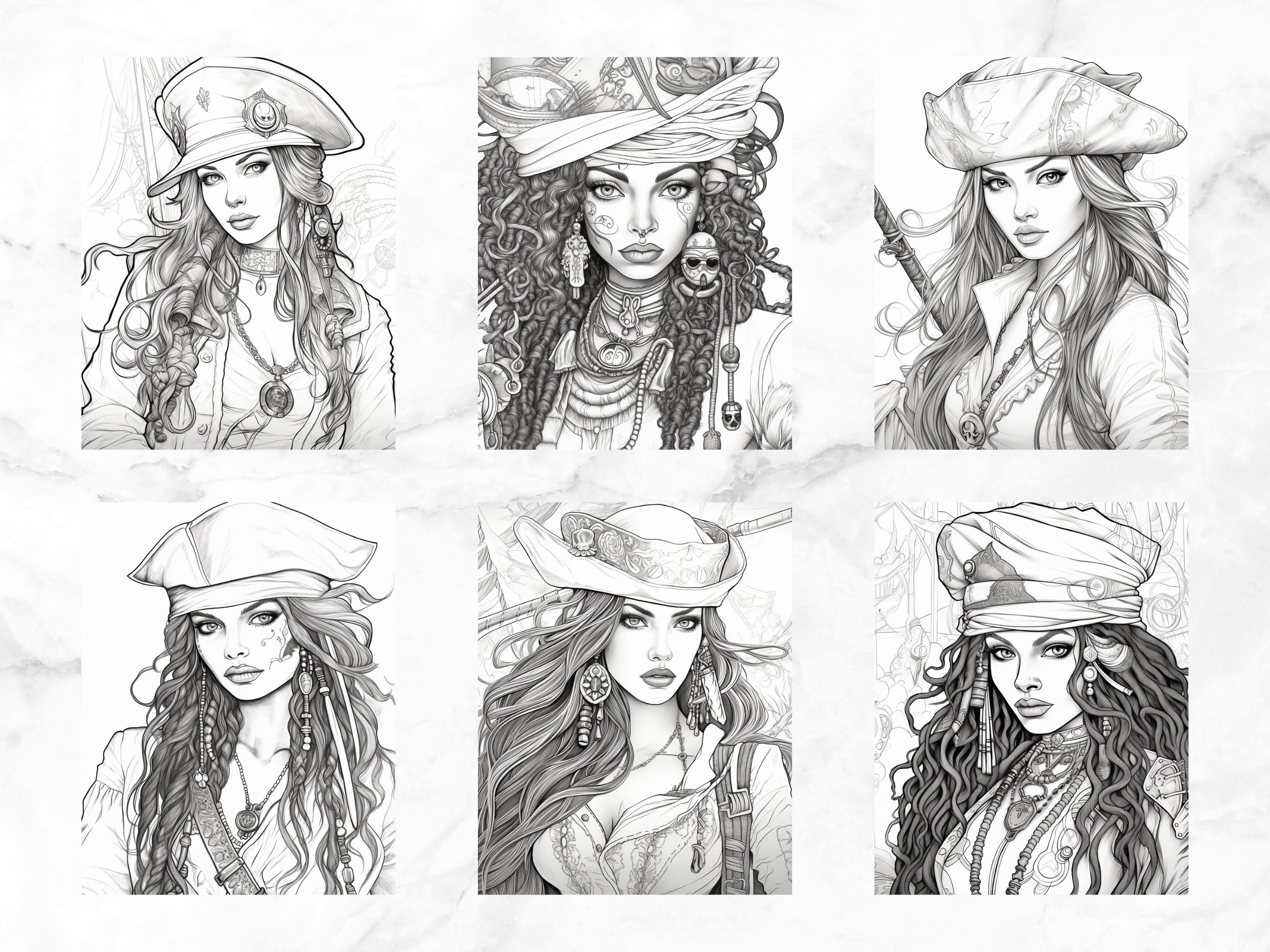 Pirate Queen Coloring Pages Adults and Kids Coloring Book Instant ...