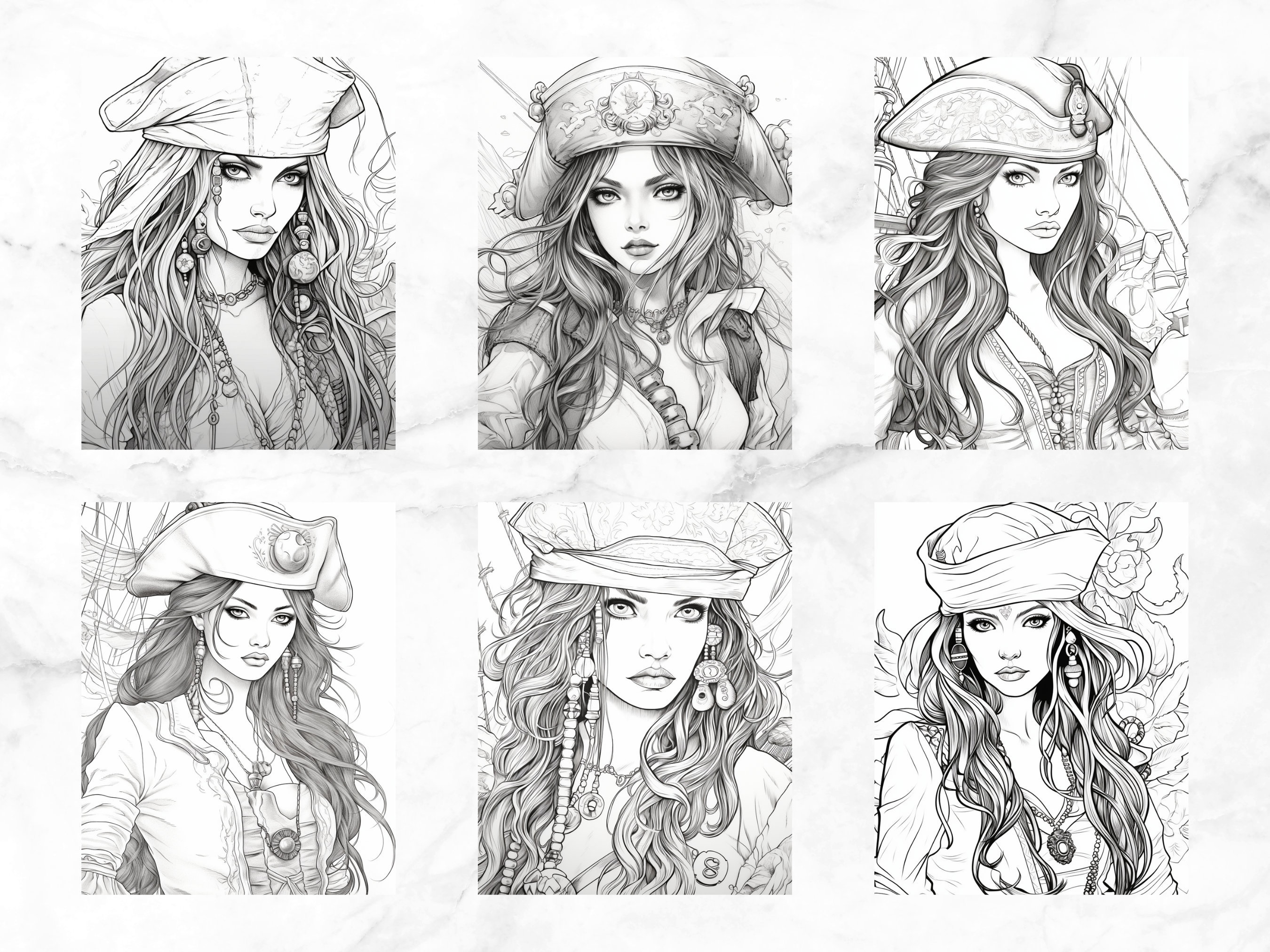 Pirate Queen Coloring Pages Adults and Kids Coloring Book Instant ...