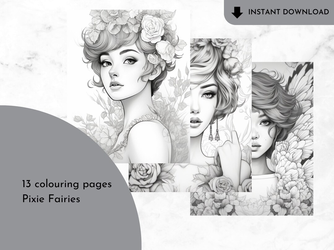 Printable Pixie Fairy Coloring Pages Adults Kids Coloring Book, Instant ...