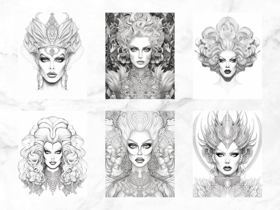 Drag Queens Coloring Pages Adult Coloring Book Instant Download 50 ...