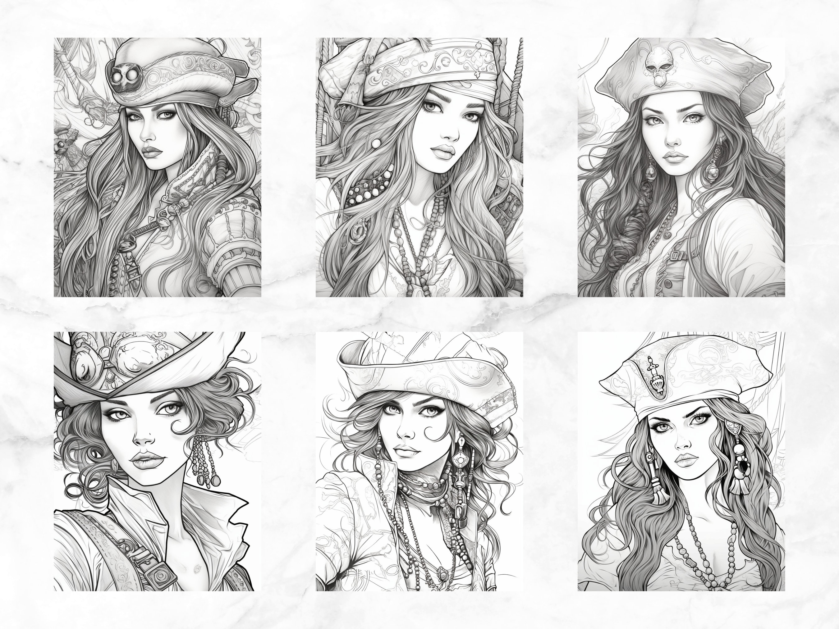Pirate Queen Coloring Pages Adults and Kids Coloring Book Instant ...