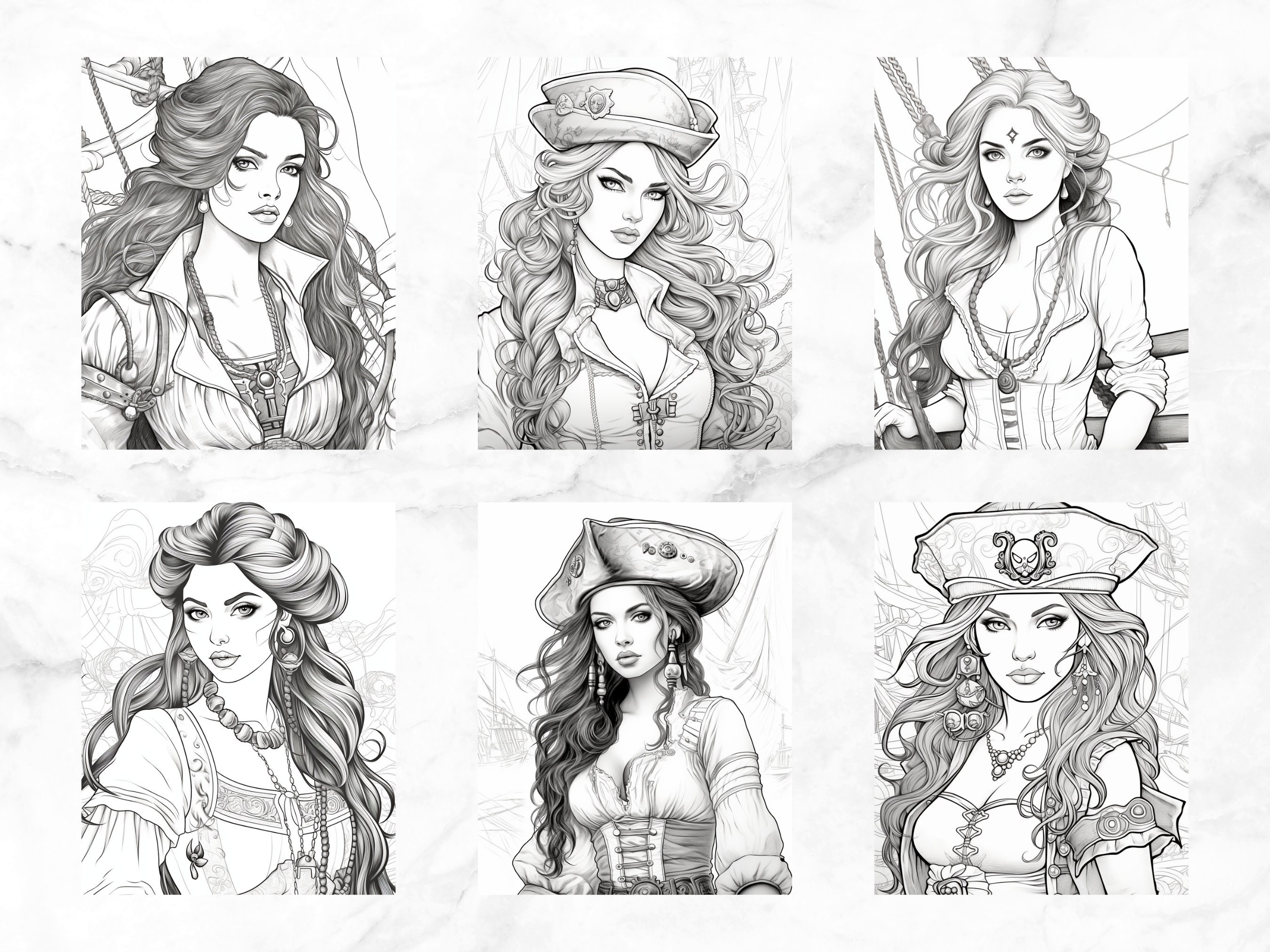 Pirate Queen Coloring Pages Adults and Kids Coloring Book Instant ...