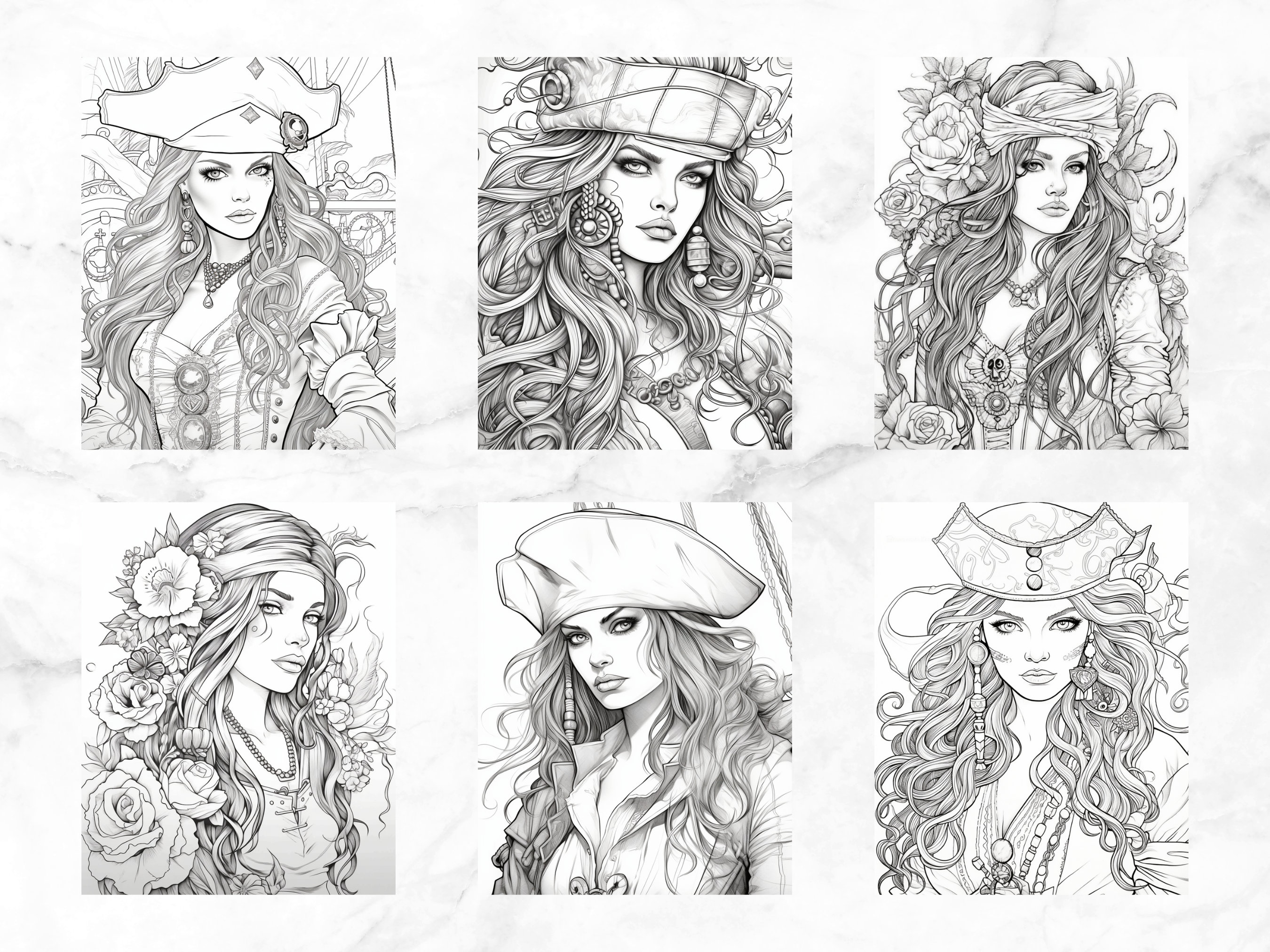Pirate Queen Coloring Pages Adults and Kids Coloring Book Instant ...