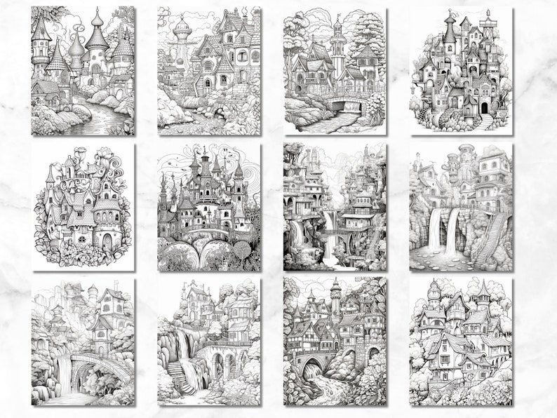 Printable Fairytale Village Coloring Pages - Adults Kids Coloring Book ...