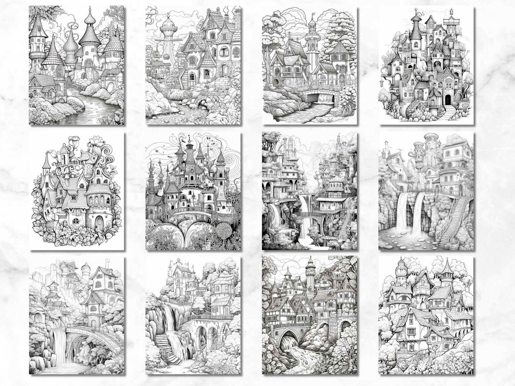 Printable Fairytale Village Coloring Pages - Adults Kids Coloring Book ...