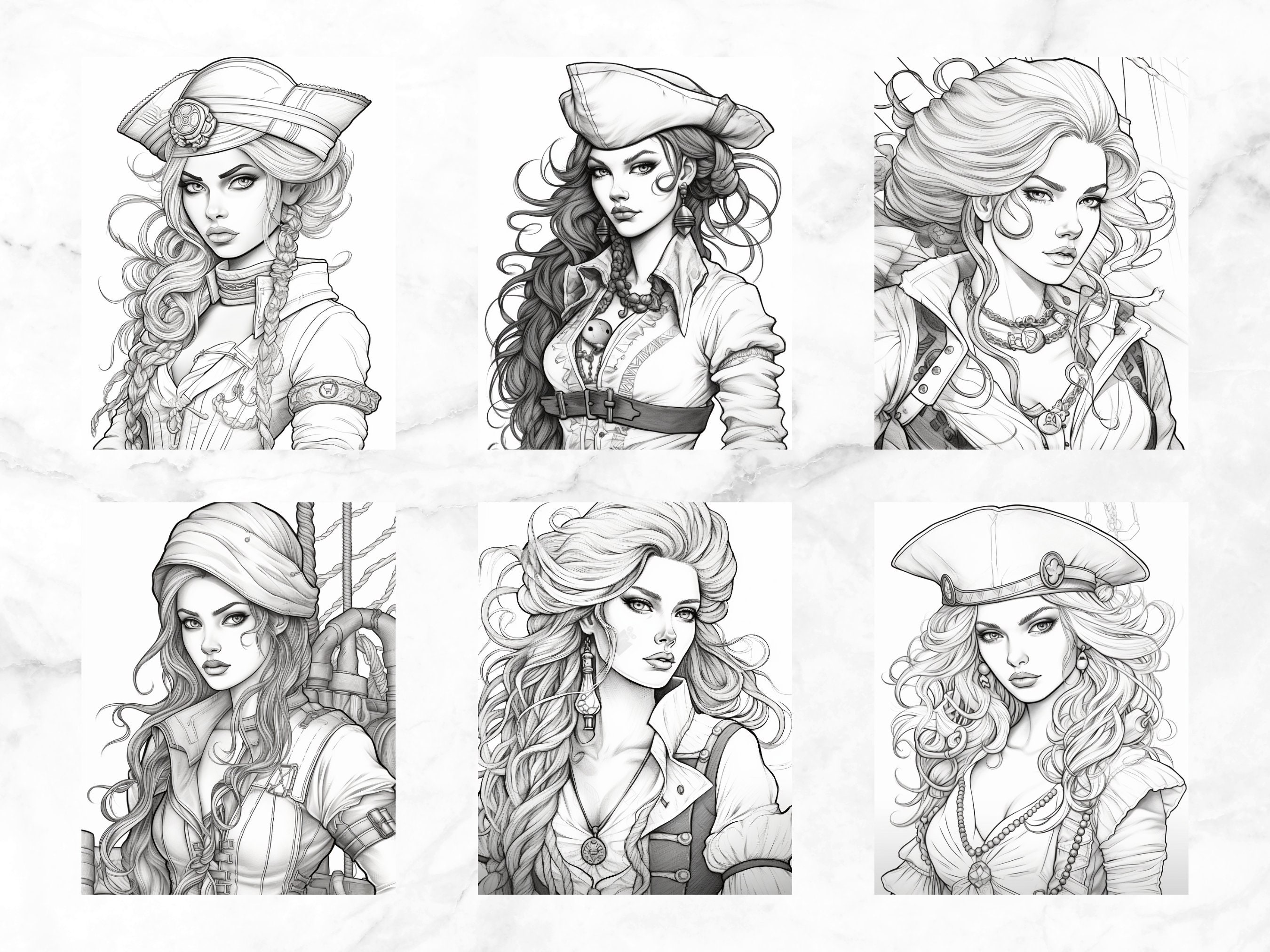 Pirate Queen Coloring Pages Adults and Kids Coloring Book Instant ...