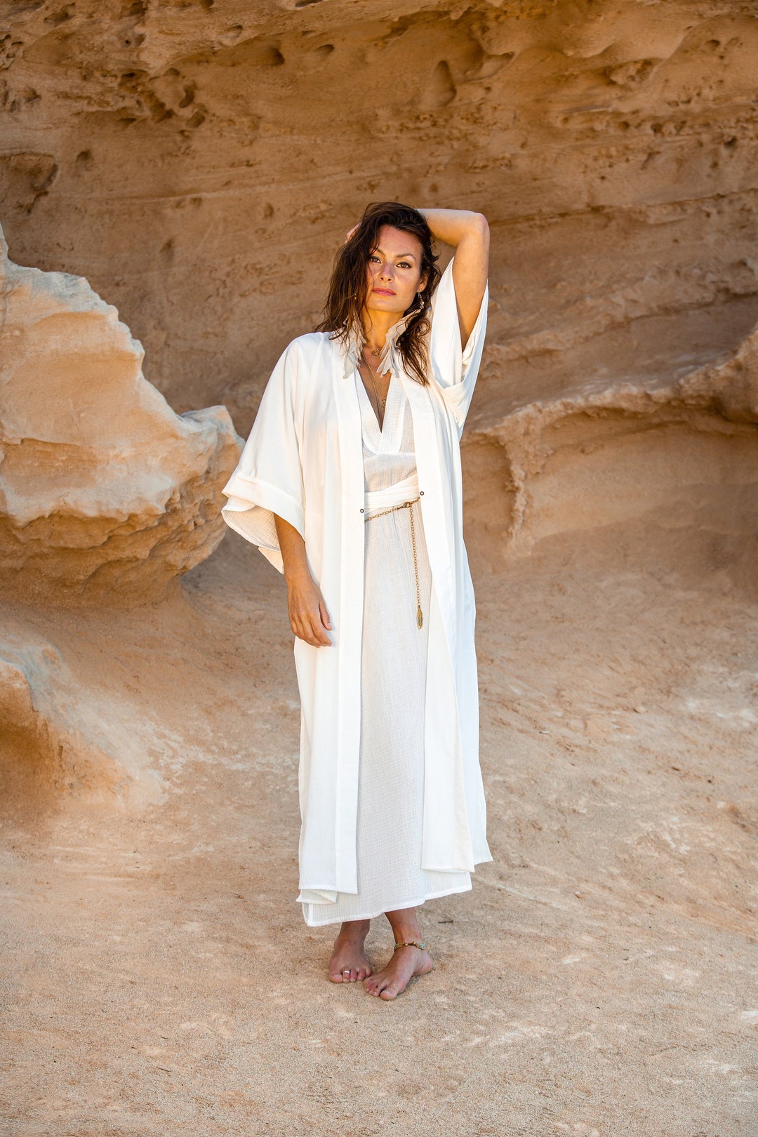 Off White Kimono/ White Long Kimono/ White Satin Kimono/ White Long ...