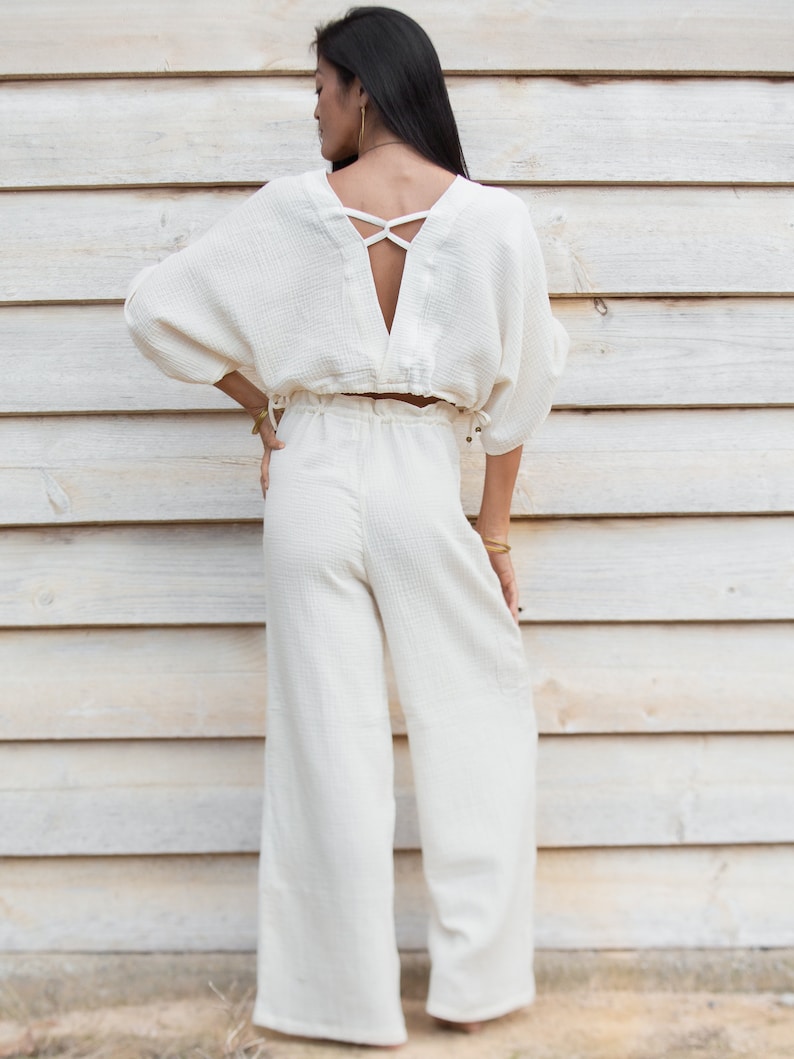Ecru Palazzo Pants/ Organic Cotton Pants/ Wide Leg Cotton Pants/ Cotton ...