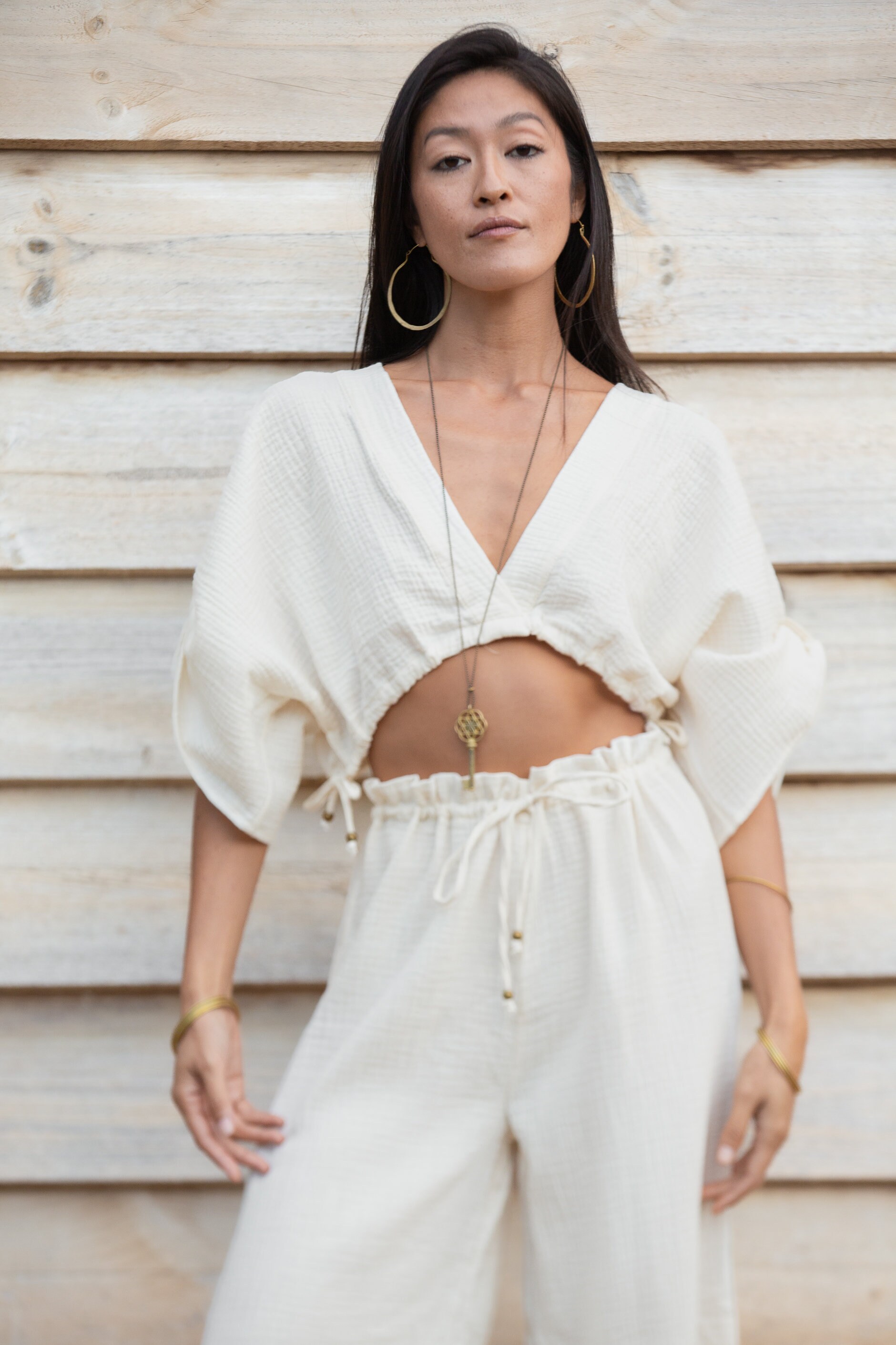 Ecru Palazzo Pants/ Organic Cotton Pants/ Wide Leg Cotton Pants/ Cotton ...