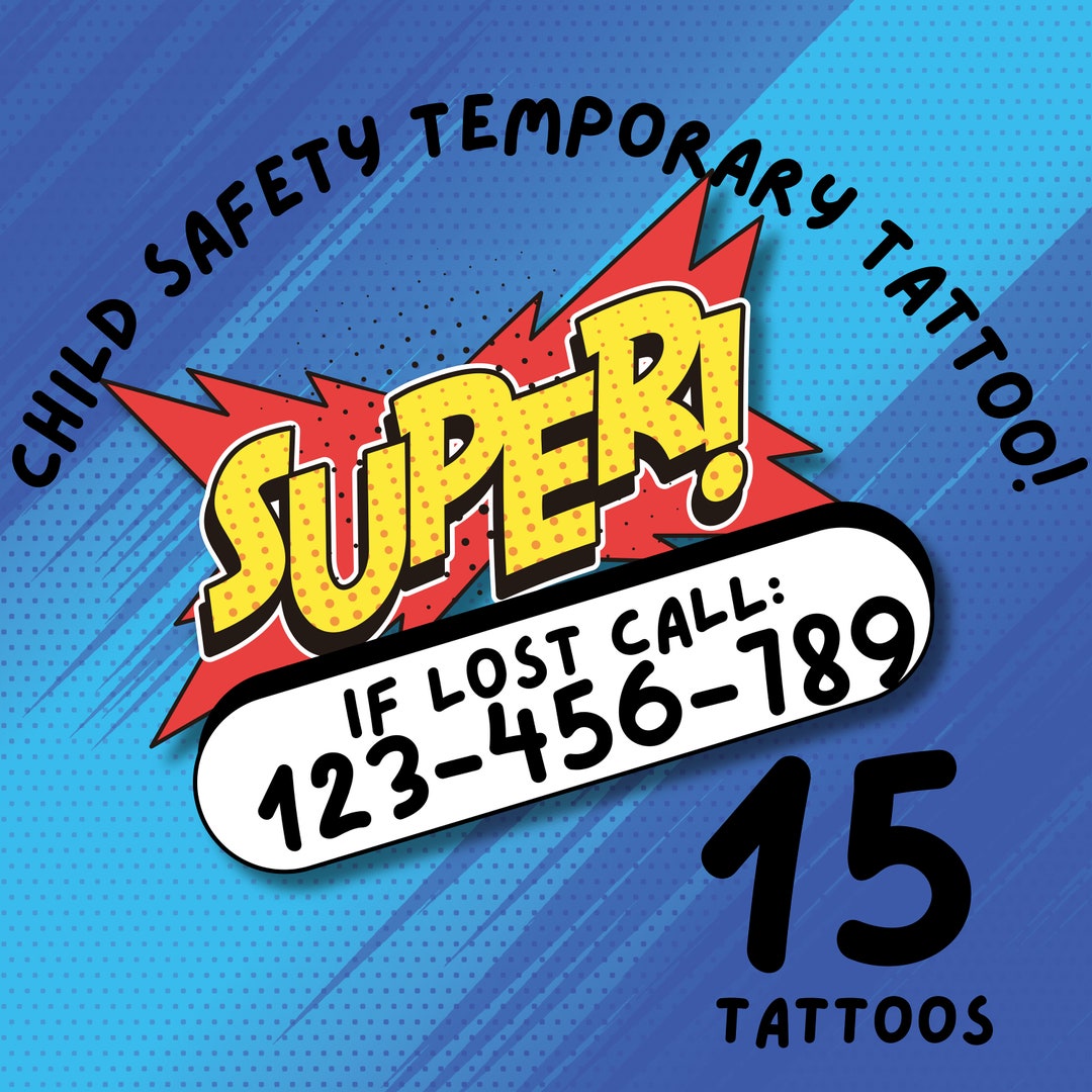 Child Safety Temporary Tattoo, Holiday Tattoo for Kids, Personalised ...