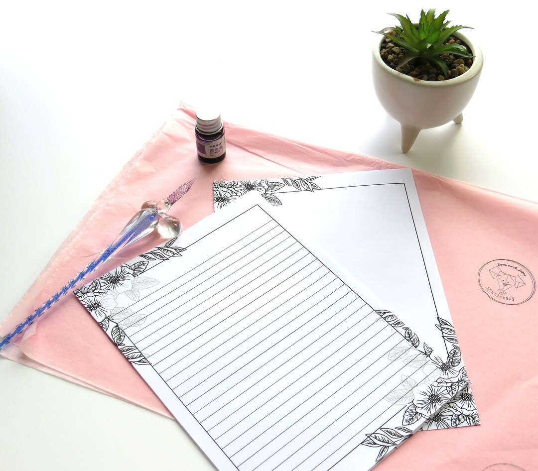 A5 Writing Paper Set Floral Line Art Design Letter Writing Set ...