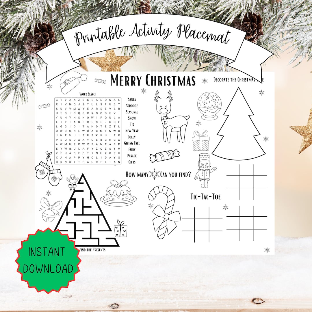Printable Christmas Activity Placemat for Children Instant Download ...