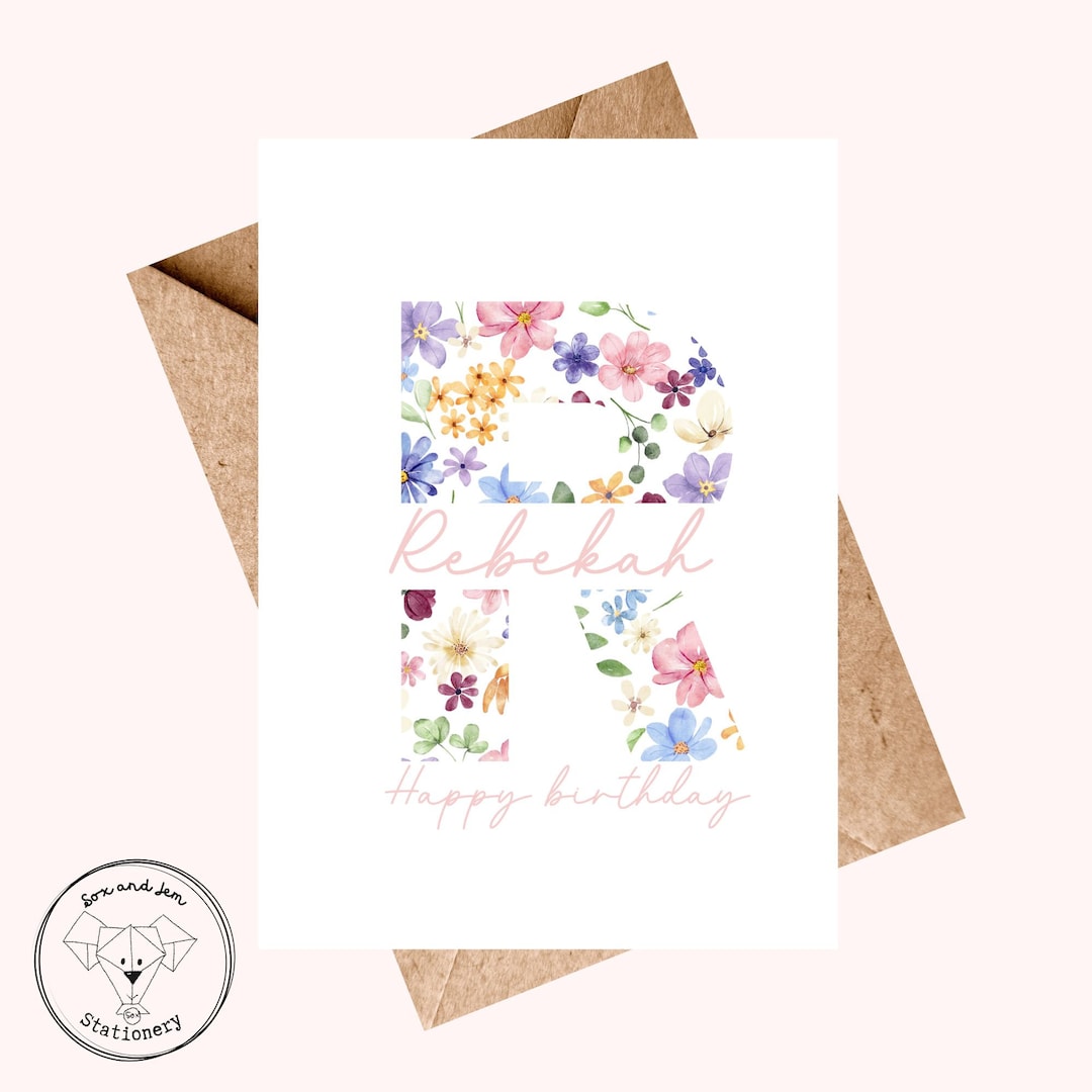 Personalized Floral Initial Birthday Card - Etsy