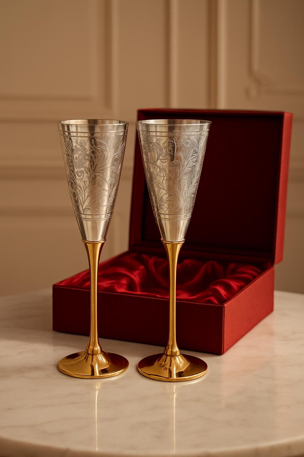 Personalized Silver & Gold Champagne Goblets, Engraved Floral Flutes ...