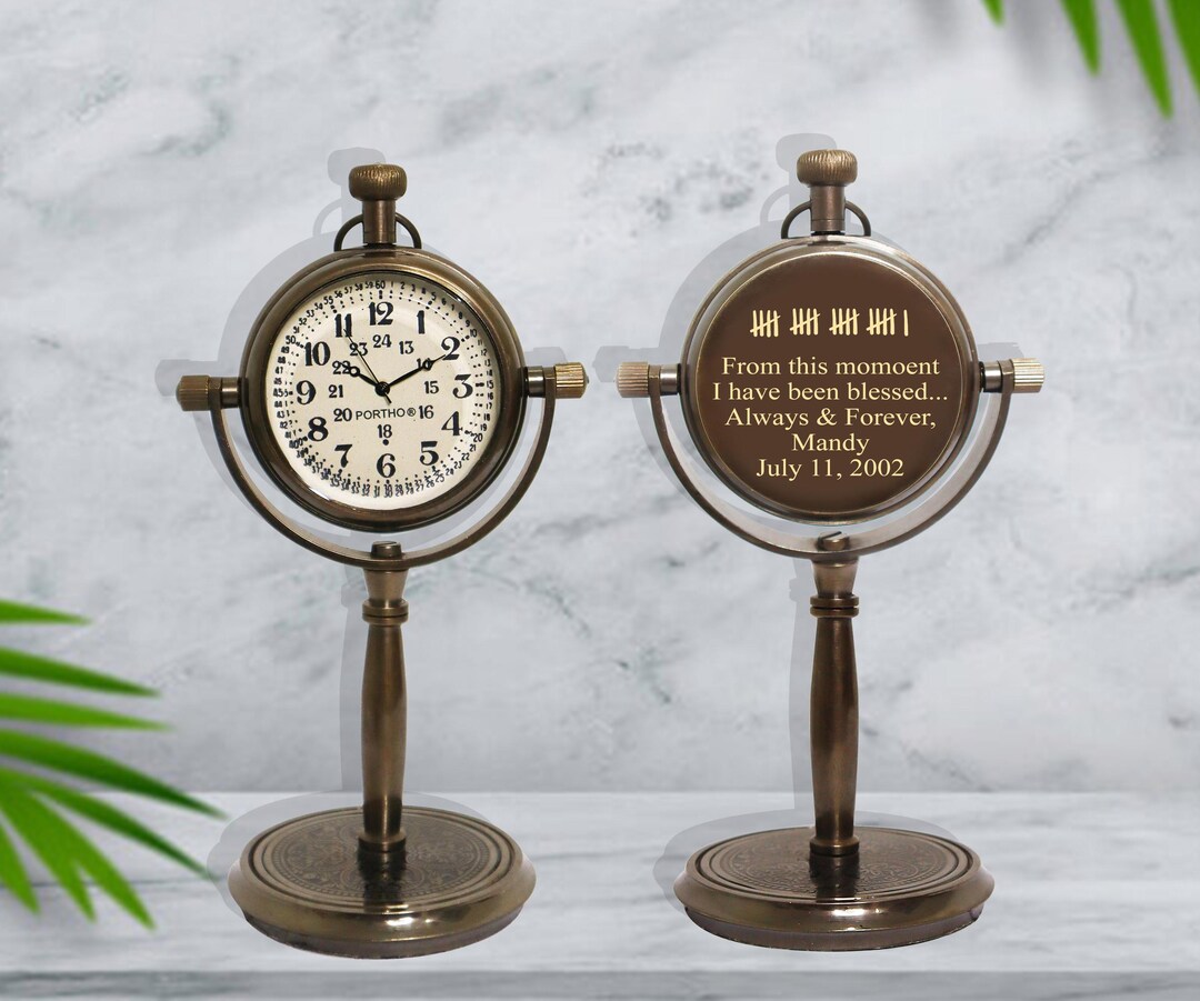 Personalized 21st Anniversary Gift Desk Clock - Engraved Brass ...