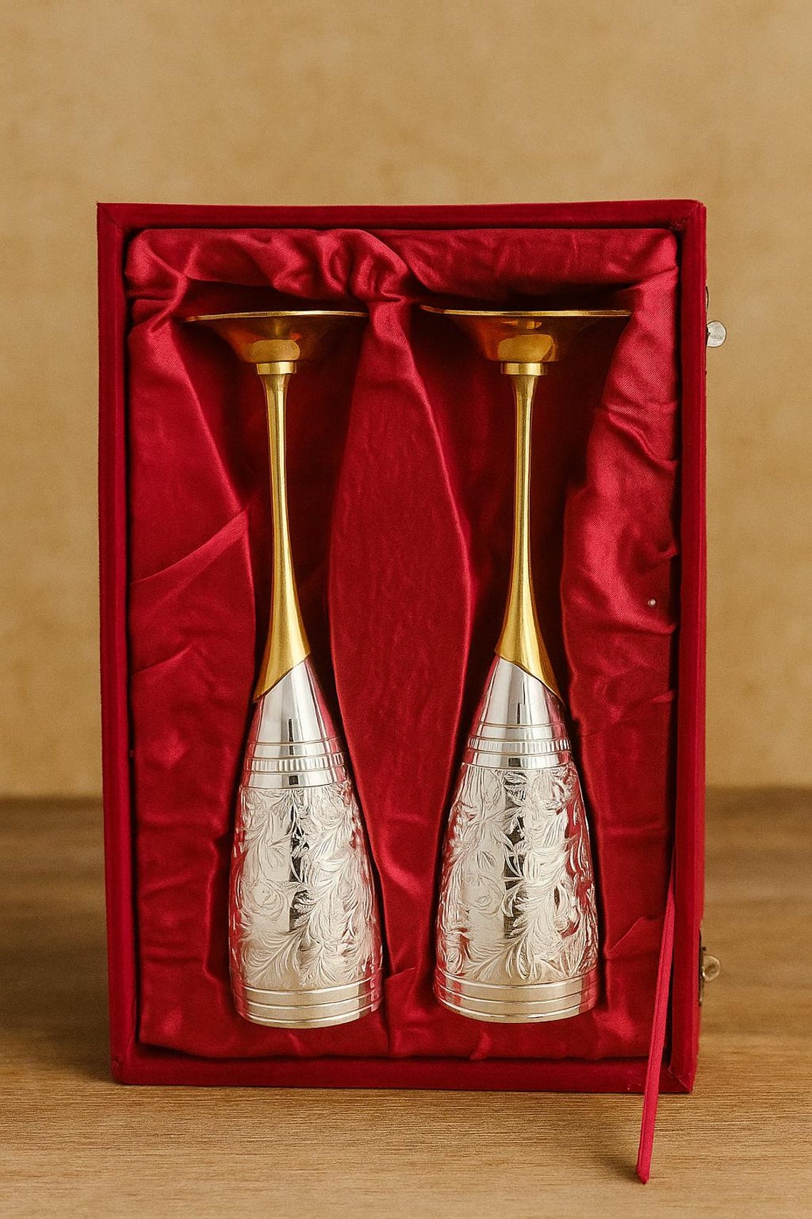 Personalized Silver & Gold Champagne Goblets, Engraved Floral Flutes ...