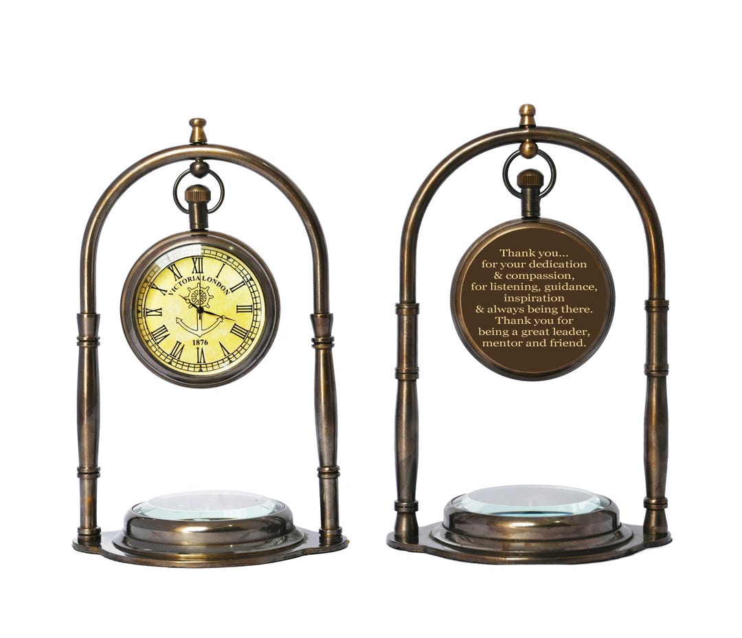 Engraved Desk Clock With Compass, Personalized Antique Retirement Gift ...