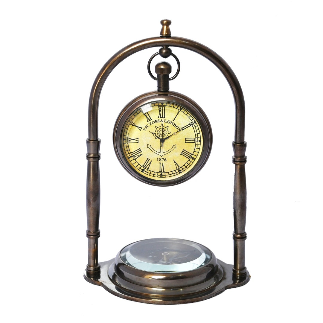 Personalized Desk Clock With Compass, Engraved Anniversary Gift ...